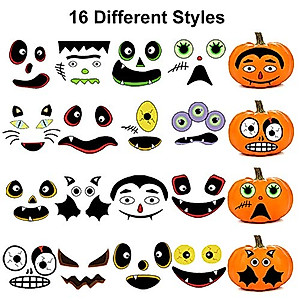 Halloween Pumpkin Craft Stickers, 32 Pcs Classic Pumpkin Expressions Jack-O-Lantern Stickers Pumpkin Decorating Stickers Halloween Face Stickers Halloween Trick or Treat Party Decorations