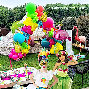 Flamingo Tropical Balloon Garland kit Hot Pink Teal Orange Mylar Pineapple Palm Ballloon arch For Summer Beach Hawaiian Luau Aloha Birthday Baby Shower Party Decorations