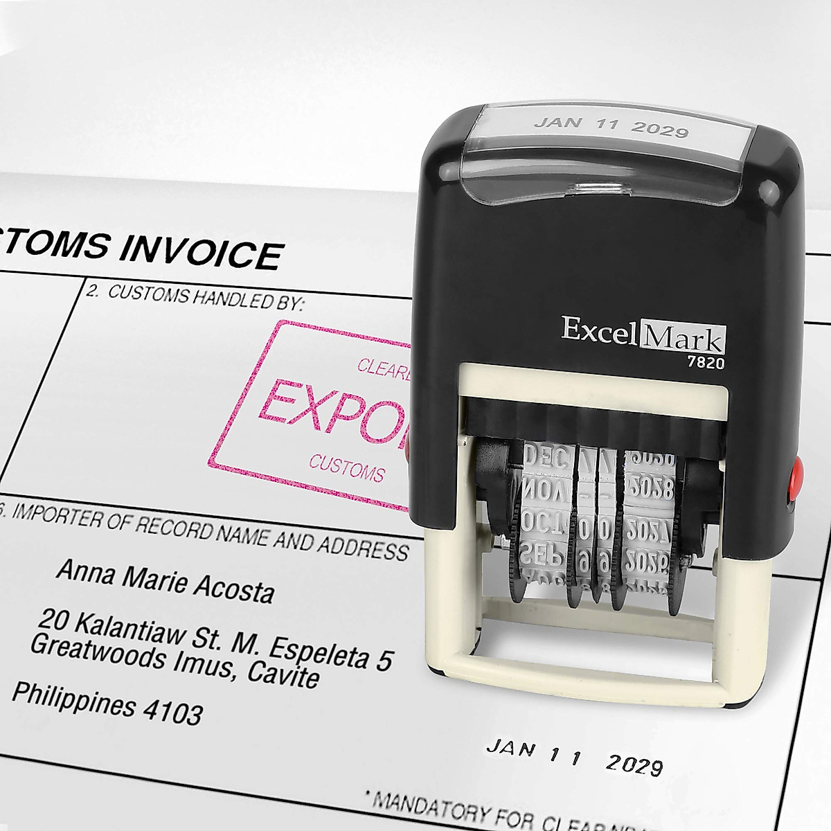 ExcelMark 7820 Self-Inking Rubber Date Stamp – Great for Shipping, Receiving, Expiration and Due Dates (Black Ink)
