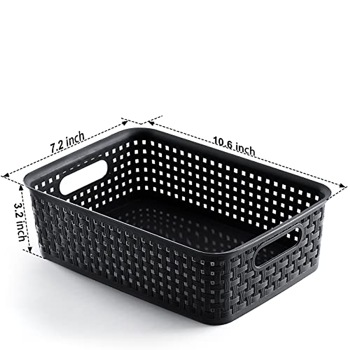 [ 12 Pack ] Plastic Storage Baskets - Small Pantry Organization and Storage Bins - Household Organizers for Laundry Room, Bathrooms, Kitchens, Cabinets, Countertop, Under Sink or On Shelves - Black
