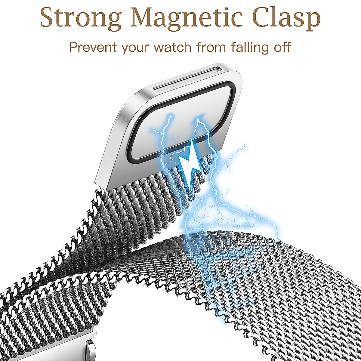 Metal Magnetic Band for Apple Watch Bands 44mm 45mm 46mm 42mm 49mm 40mm 38mm 41mm iWatch Ultra SE Series 10 9 8 7 6 5 4 3 2 1, Milanese Loop Jewelry Stainless Steel Mesh Wristband Women Men, Silver