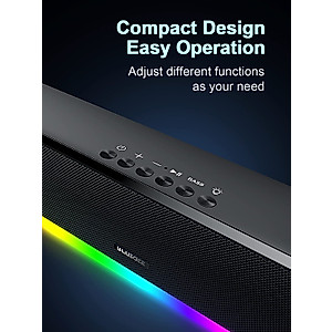 Computer Speakers, 24W Bluetooth Computer Soundbar, 3.5mm Aux-in Computer Speakers for Desktop Monitor, Computer Sound Bar with Deep Impactful Bass, Gaming Speakers for PC Powered by AC Adapter
