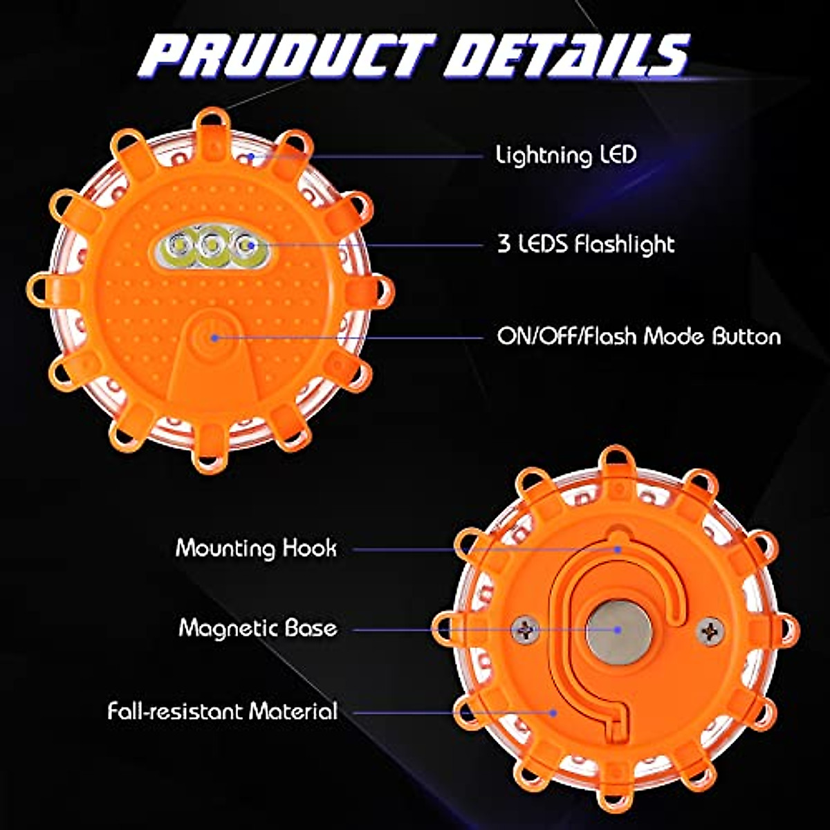 LED Roadside Safety Flares Emergency Flare Lights Flashing Warning Lights Bulk Roadside Safety Beacon Disc Pack with Magnetic Base and Hook for Car Truck Vehicles Boat (100 Pieces)