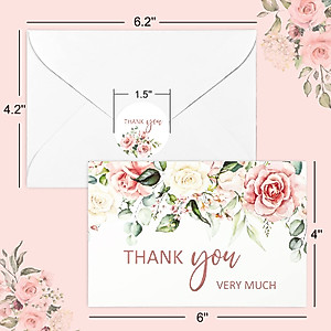 AnyDesign 32 Pack Thank You Cards with Envelopes Stickers Blush Floral Blank Note Cards Bulk 4 Design Flower Thank You Greeting Cards for Wedding Baby Shower Bridal Shower and All Occasions, 4 x 6