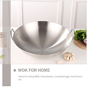 Zerodeko Stainless Steel Wok, Double Handle Wok Cooking Pan Round Bottom Frying Pan Multi- Cooking Wok, Dishwasher Safe, Practical Kitchen Utensil (28cm)