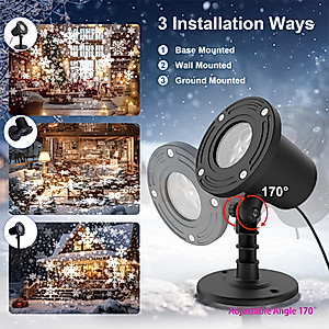 Outdoor Snowflake Projection Lights, IP65 Waterproof Christmas Snow Projector, Rotating Snowfall Projection Lamp for Halloween, Xmas, New Year, Parties, Weddings, and Patios
