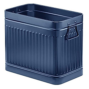 mDesign Decorative Retro Vintage Farmhouse Rectangle Metal Small Trash Can Wastebasket, Garbage Container Bin with Handles for Bathrooms, Powder Rooms, Kitchens - Oscar Collection, Navy Blue