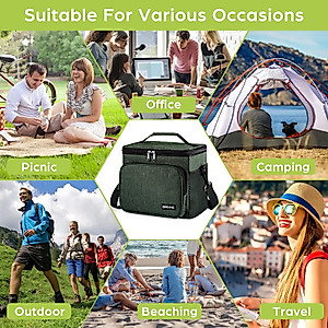 Insulated Lunch Bag Reusable Large Lunch Box for Men/Women, Leakproof Cooler Tote Portable Lunch Bag with Adjustable Shoulder Strap (Retro Green)