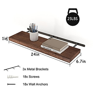 Kultilanda Floating Shelves 24 Inch Wall Shelf Solid Wood Mounted Storage for Bedroom Living Room Set of 3, Rustic Brown Wall Shelves