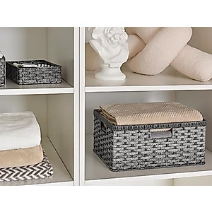 Labcosi Large Wicker Basket, Plastic Wicker Storage Basket, Wicker Storage Basket for Bathroom, Plastic Storage Bin with Built-in Handles, Grey, 15 "L x 11 "W x 6.75 "H, 1 Pack