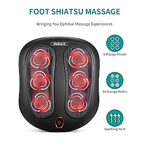 Nekteck Foot Massager with Heat, Shiatsu Heated Electric Kneading Foot Massager Machine for Plantar Fasciitis, Built-in Infrared Heat Function and Power Cord (Black)