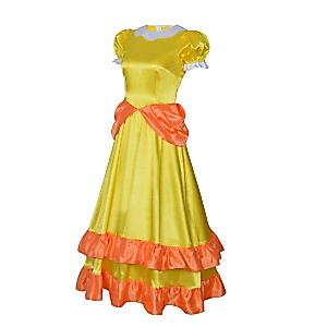 Women Princess Peach Costume Super Brothers Party Gown Ball Dress (Princess Daisy, Medium)