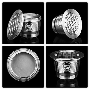 Maiju Compatible With Stainl Steel Coffee Capsule Reusable Refillable Coffee Capsule Cup Filter with Brush Spoon Powder-pr Ring, Square hole