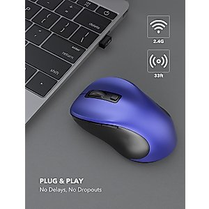 Trueque Wireless Mouse for Laptop, 2.4GHz Ergonomic Computer Mouse with Back & Forward Buttons, 3-Level DPI, 6 Buttons, Optical USB Cordless Mice for Windows Chromebook MacBook PC (Blue)