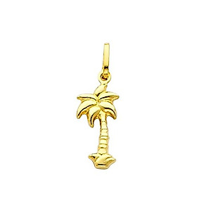 The World Jewelry Center 14k REAL Yellow Gold Palm Tree Pendant with 0.9mm Cable Chain Necklace - 18"