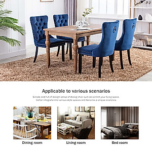 Kiztir Velvet Dining Chairs Set of 4, Upholstered Dining Chair with Nailhead Trim and Solid Wood Legs, Navy Luxury Wingback Dining Side Chair for Living Room, Bedroom, Kitchen