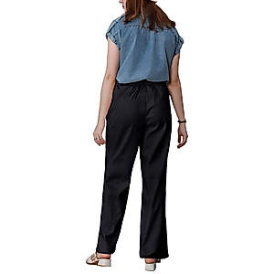 yoeasy Women Cotton Linen Drawstring Wide Leg Pants High Waisted Casual Loose Trousers with Pockets (X-Large, Black)