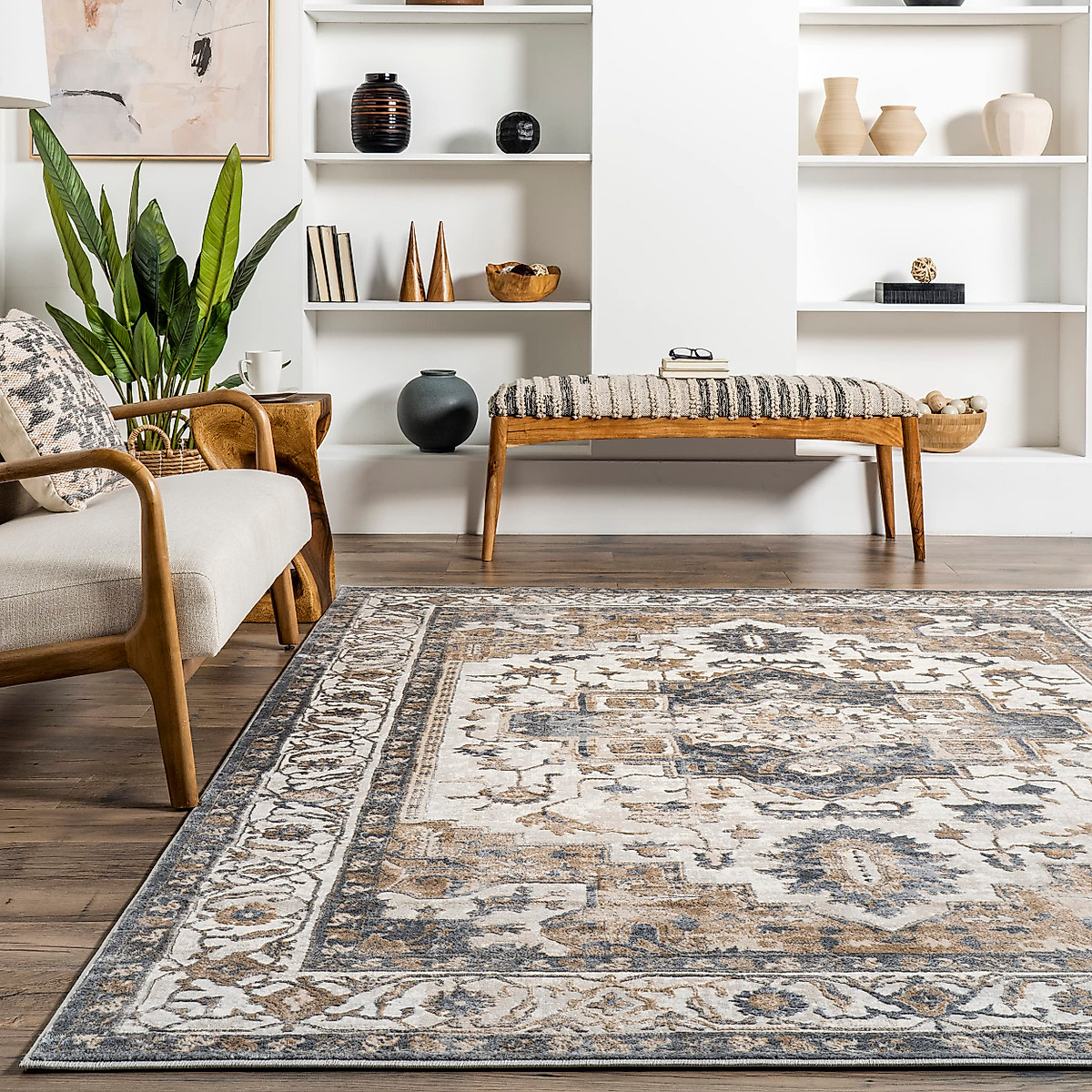 nuLOOM Sian Persian Vintage Medallion Area Rug, 5x8, Beige