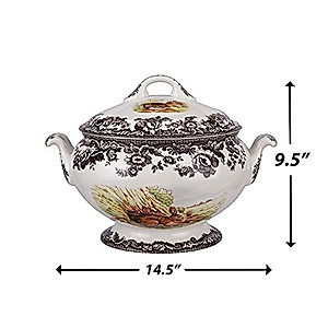 Spode Woodland Soup Tureen with Rabbit, Quail, and Pintail Motifs | 4.25 qt Covered Soup Tureen | Made from Fine Earthenware | Microwave and Dishwasher Safe