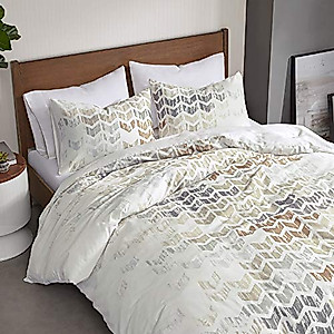 Inspire by INTELLIGENT DESIGN Reversible 100% Cotton Sateen Duvet - Breathable Comforter Cover, Modern All Season Bedding Set with Sham (Insert Excluded), Cape, Chevron Grey Full/Queen(90"x90")