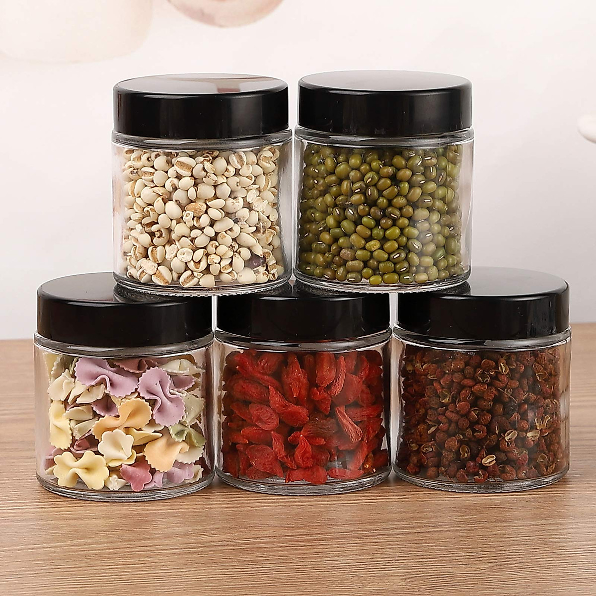 15 Pack 4 oz Clear Glass Jars with Lids, Round Empty Containers for Scrubs, Lotions, Cosmetic, Ointments and Butters, Travel Storage Jar with White Inner Liners £¬Black Lids, lables and Spatulas