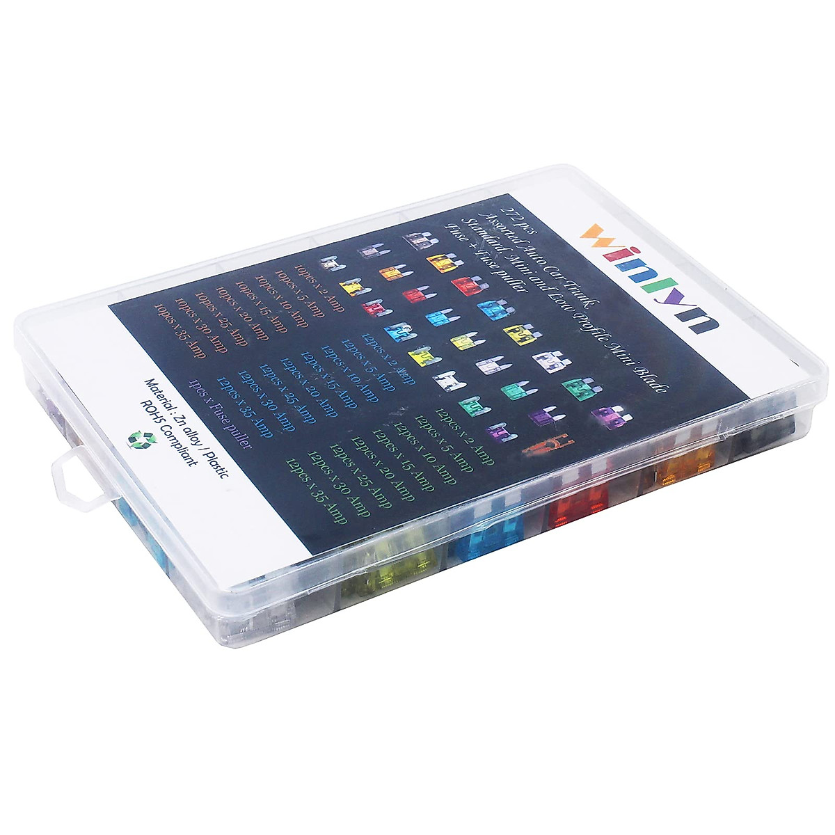 Winlyn 272pcs - Car Blade Fuses Assortment Kit, Automotive Fuses - Standard & Mini & Low Profile Mini (2A/ 5A/ 10A/ 15A/ 20A/ 25A/ 30A/ 35A), Car Boat Truck SUV Automotive Replacement Fuses