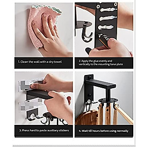 Pamazar Under Cabinet Kitchen Utensil Banana Hooks Holder 360° Rotating Wall Drilling Free Adhesive Hanging Rack for Tools/Towel/Knife Aluminum Black