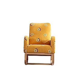 AVGVLIJ Modern Rocking Chair, Slide Rocking Chair, high Back Armchair with Side Pocket, Solid Wood Legs, can Carry 300 pounds, Suitable for Living Room Bedroom (Mustard)