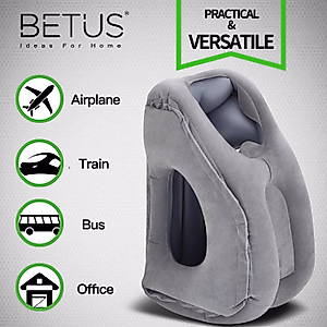 Betus Dreamer Comfort Inflatable Travel Pillow for Airplane - Ergonomic Design & Comfortable Neck Head Rest Pillow for Long Sleeping on Airplane Flight, Train Trip or Office Napping