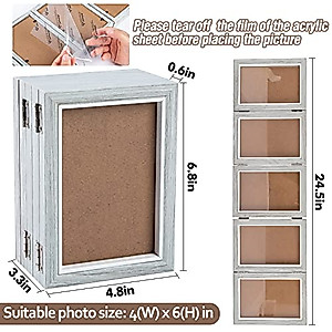 5 Folding 4" x 6" Hinged Picture Frame, Natural Wood Foldable Photo Frame with High Definition Acrylic Rustic Desk Family Picture Collage for Thanksgiving Christmas Valentine's Day Birthday(Gray Blue)