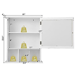 GOFLAME Bathroom Medicine Cabinet with Mirror, Wall Mounted Hanging Storage Organizer with Adjustable Shelf, Mirrored Storage Cabinet for Indoor Bathroom (White)