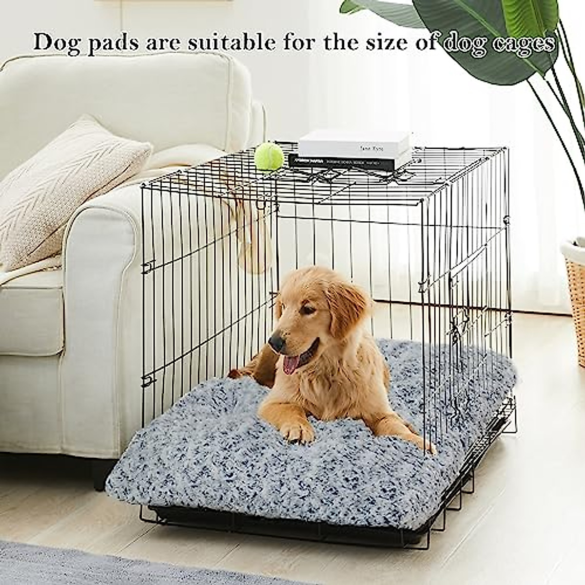 WNPETHOME Washable Dog Beds for Large Dogs, Crate Dog Bed C-1, Plush Dog Crate Bed Mat for Sleeping & Ease Anxiety, Fluffy Kennel Pad for Large, Medium Dogs (35 x 23 x 3 inch)