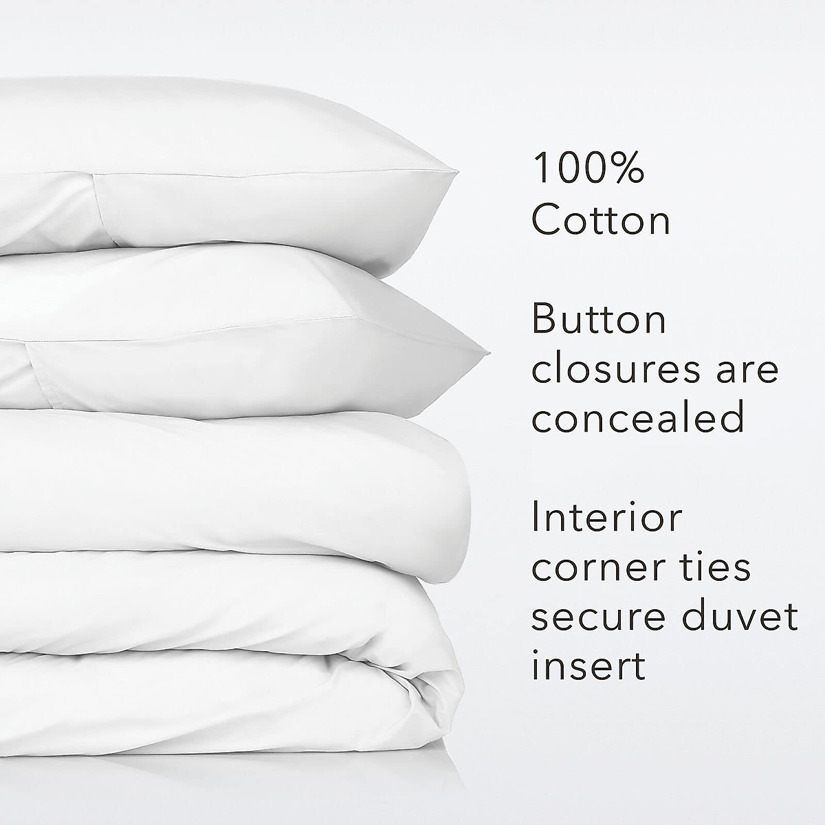 Nate Home by Nate Berkus 200TC 3-Piece Cotton Percale Duvet Cover | Crisp, Cool, Breathable Bedding Set from mDesign - Full/Queen Size - 1 Duvet Cover/2 Pillow Shams, Snow (White)