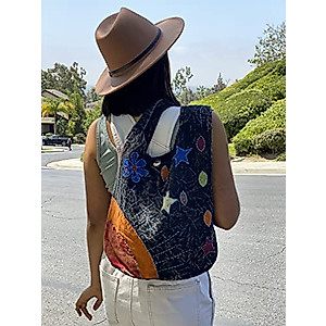 Elements of Nature Bohemian Hand-Stitched Hippie Hippy Shoulder Crossbody Monk Handbag in Black Large