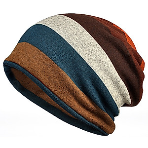 Jemis Women's Baggy Slouchy Beanie Chemo Cap for Cancer Patients (3 Pack Blue & Orange & Yellow)