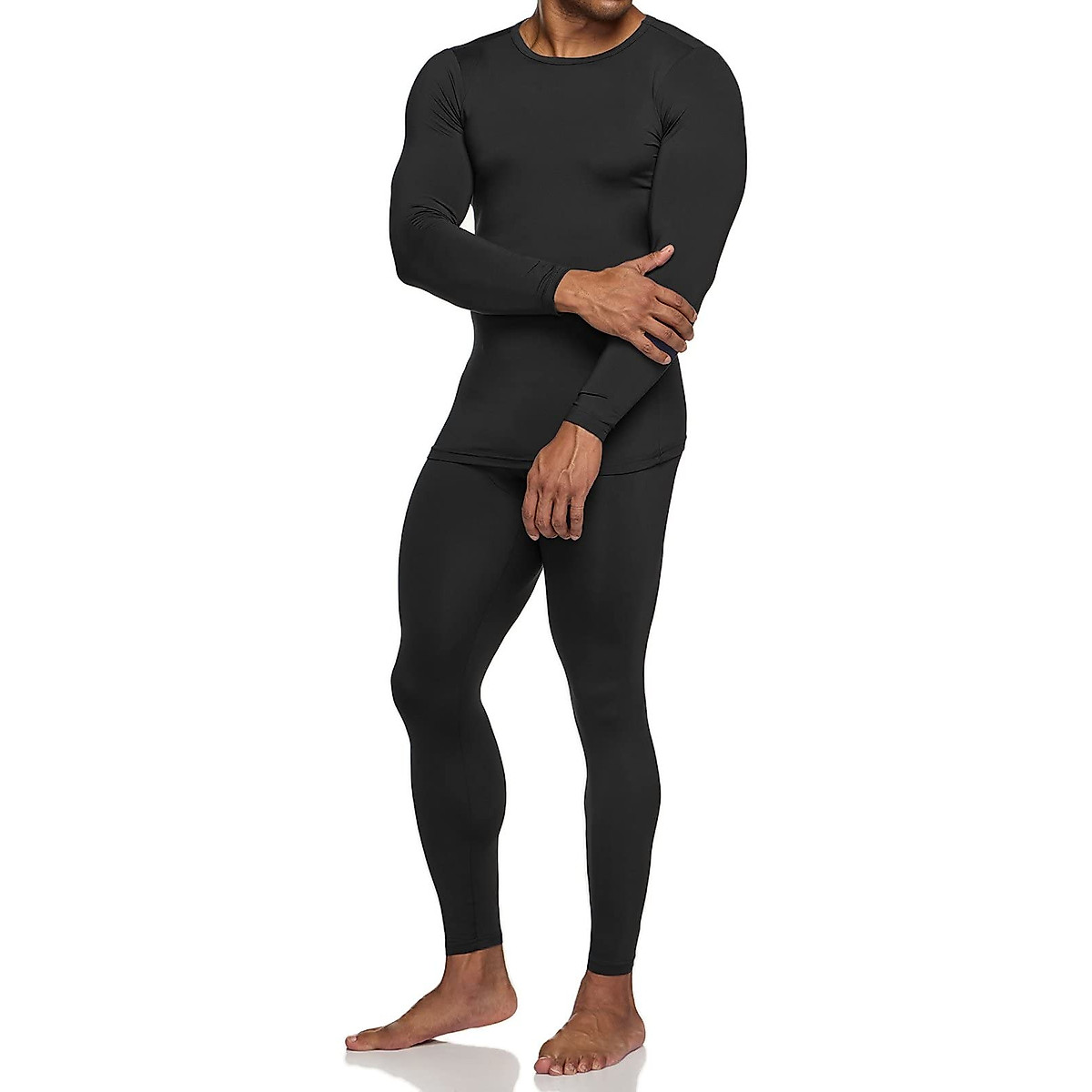 TSLA Men's Thermal Underwear Set, Microfiber Soft Fleece Lined Long Johns, Winter Warm Base Layer Top & Bottom, Soft Micro Fleece Fly-front Black, X-Large