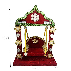 Bhuvika Wooden Handmade Decorated Red Color Krishna Jhula 9 Inch