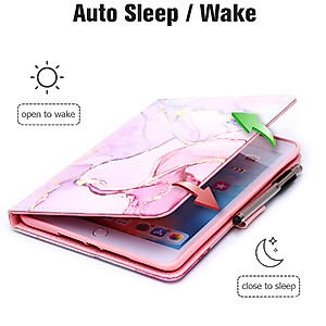 iPad Mini 5 Case Mini 4 Mini 3 2 Cover, FANCITY Smart Wake Sleep Flip Stand Case Soft PU Leather Protective Case with Card Slot Pen Holder for Apple iPad Mini 1 2 3 4 5 - Pink Marble
