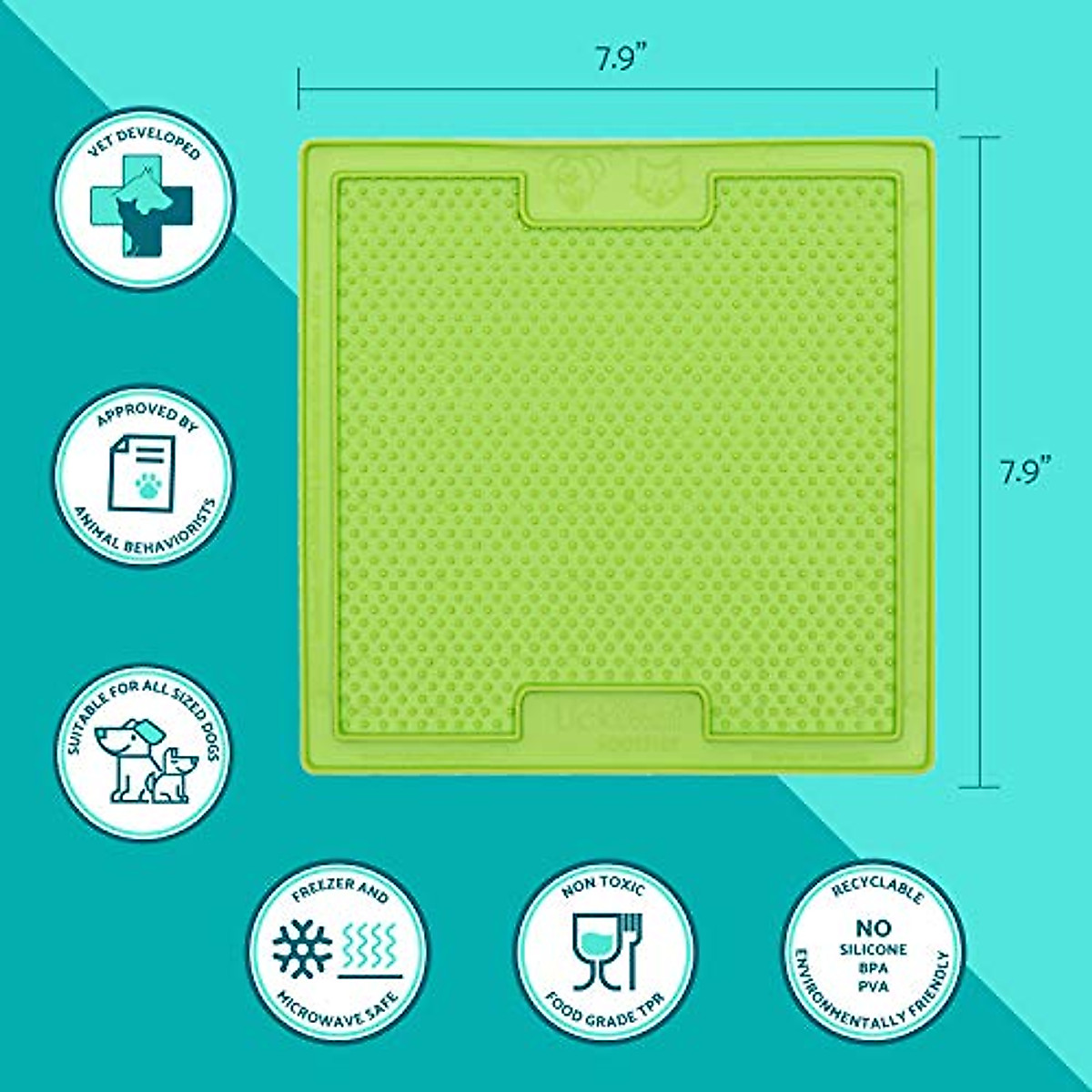 LickiMat 8"X8" 1 Piece Classic Soother Slow Feeder for Dogs Lick Mat Boredom Anxiety Reducer Perfect for Food Treats Yogurt Peanut Butter Fun Alternative to a Slow Feed Dog Bowl (Turquoise)