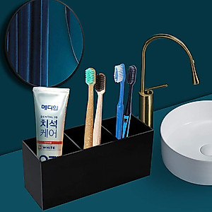 Weiai Black Makeup Brush Holder Organizer, 3 Slot Acrylic Cosmetics Brushes Storage Solution