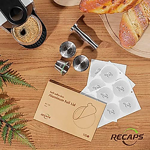 RECAPS Reusable Coffee Filter Capsules Compatible with Nespresso Original 3PCS Refillable Coffee Pods Permanent Coffee Filter Stainless Steel 120PCS Aluminum Foil Lids Coffee Tamper