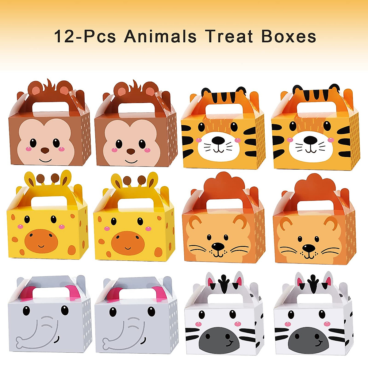 12 Pack Jungle Safari Animals Party Favor Boxes Zoo Animals Theme Happy Birthday Goodies Treat Boxes Jungle Safari Party Candy Gift Bags for Kids Baby Shower Party Decorations Supplies