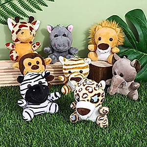 Elcoho 16 Pieces Safari Mini Stuffed Jungle Animal Set Small Stuffed Forest Animal 3.75 Inch Animal Keychain Plush Toys for Animal Themed Parties Kids Birthday(Sitting)