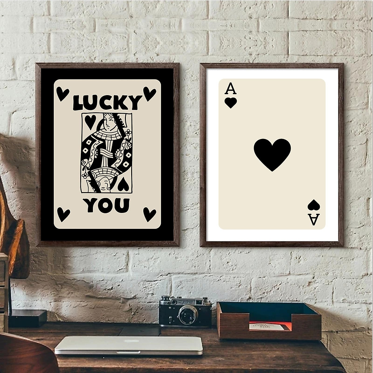 Trendy Retro Wall Art Set Of 2, Retro Trendy Aesthetic Print, Black Ace Card Poster Aesthetic Art , Lucky You Poster, Trendy Wall Art, Funny Art Digital 16x24inch Unframed