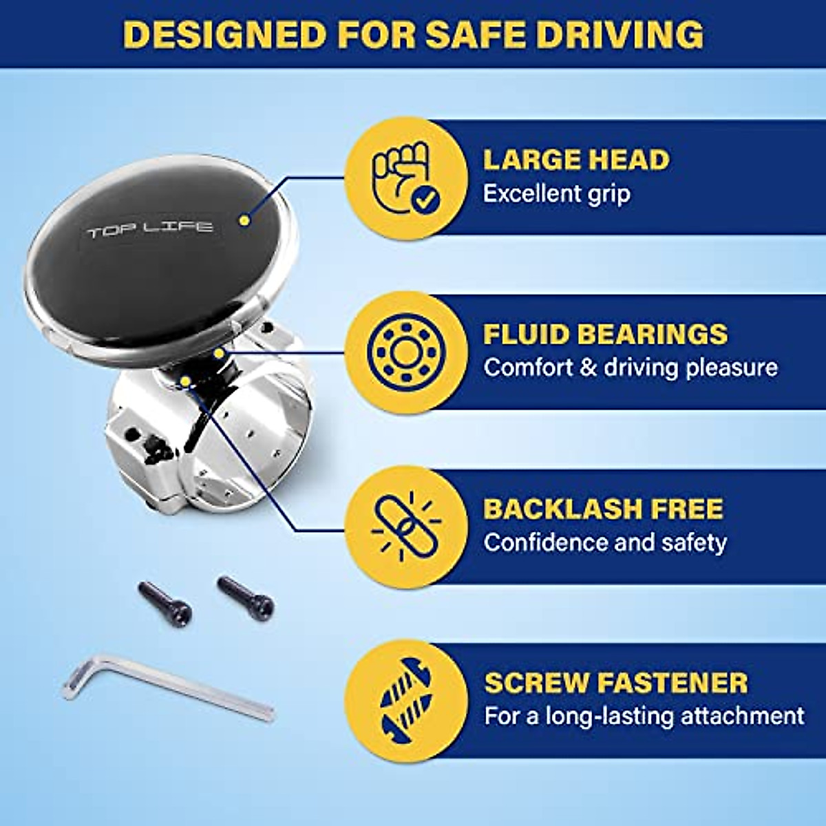 Steering Wheel Knob for Truck - XL Driving Knob for Thick Steering Wheels - Spinner for Heavy Duty, Vans, Pickup Trucks, Semi, Sport and Tuning Steering Wheels - Facilitates Maneuvers