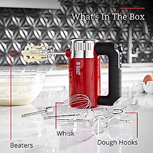 Russell Hobbs MX3100RDR Retro Style Hand Mixer, 4 Speeds + Turbo Boost, Red