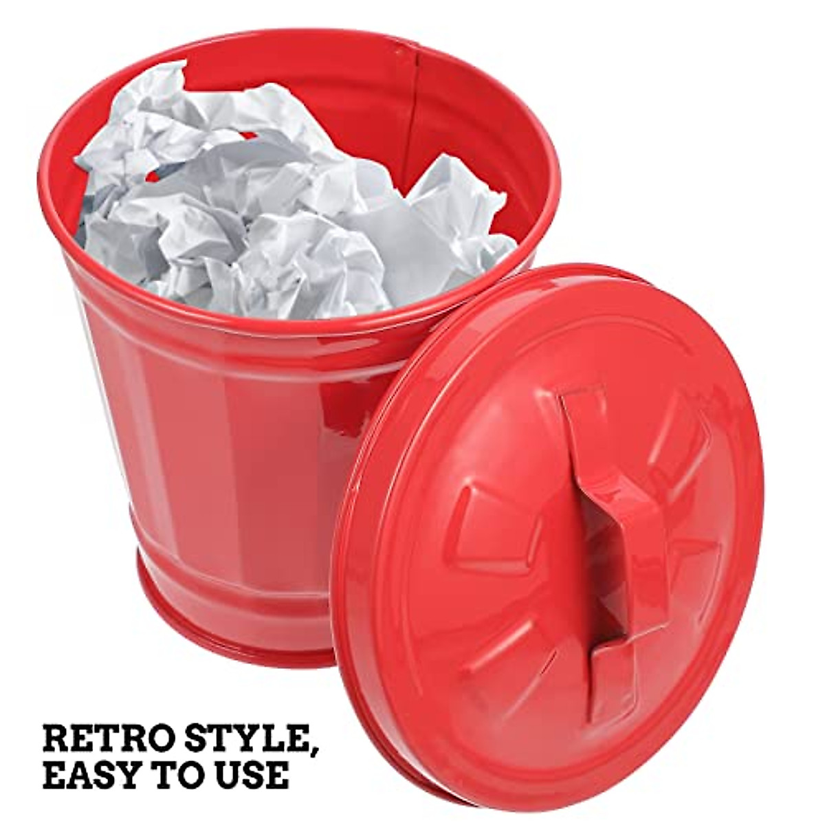 POPETPOP Galvanized Trash Can with Lid Mini Desktop Wastebasket Metal Garbage Bin Pen Holder Flowerpot Metal Utility Pail Small Buckets Organizer Kitchen Countertop Trash Containers