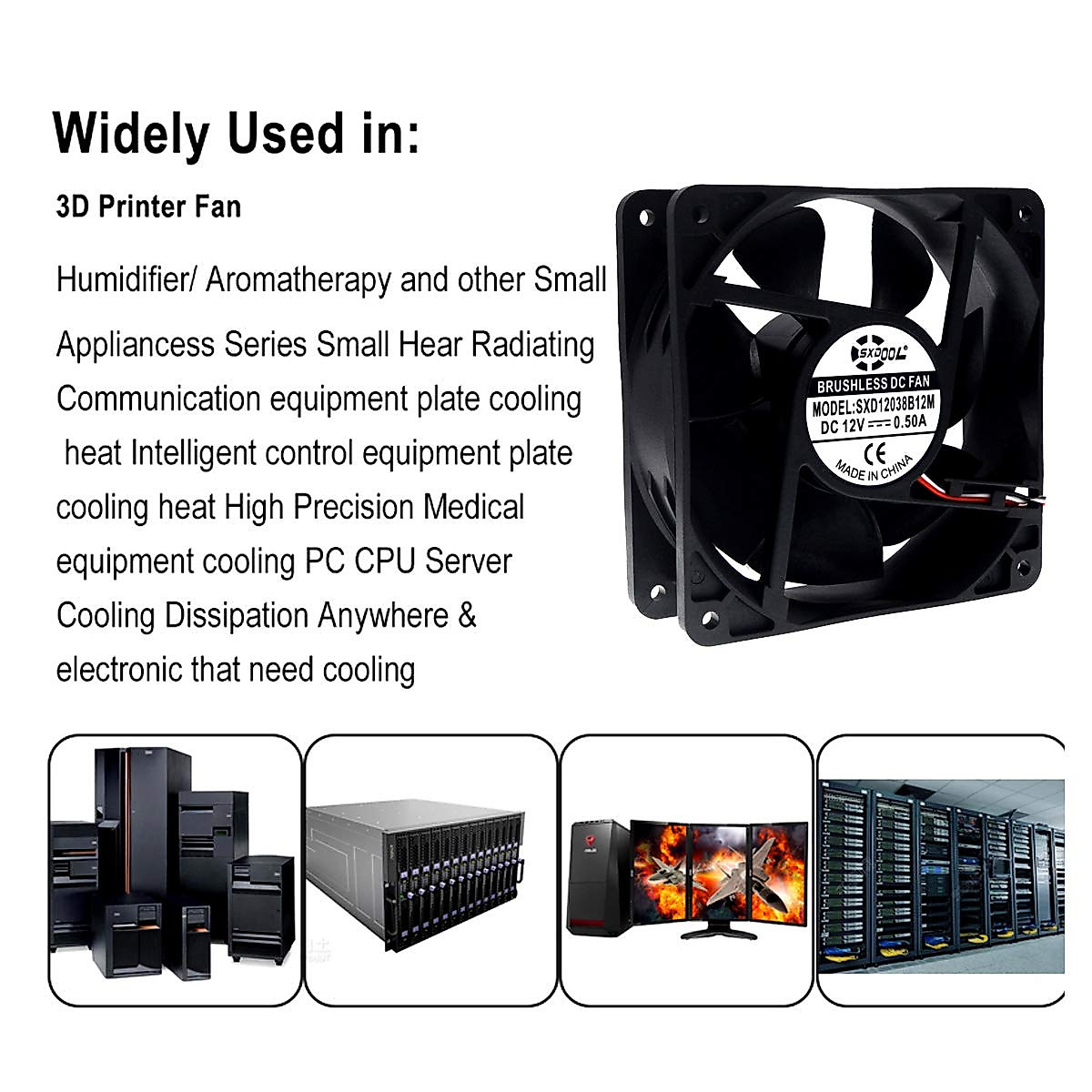 SXDOOL 12038 120mm x 38mm 3000rpm High Airflow CFM 12V 3pin FG DC Brushless Ball Bearing Cooling Fan