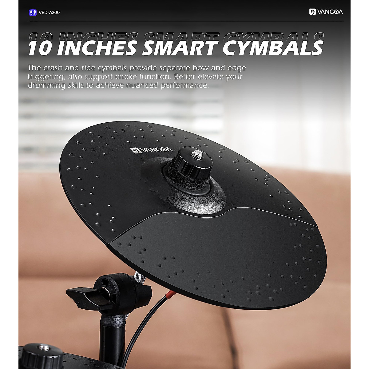 Vangoa Electric Drum Set 8-Pieces with Quiet Mesh Drumheads, Cymbals, Heavy Duty Pedals, 480 Sounds, USB MIDI, Throne, Headphone, Complete Electronic Drum Set for Beginners Adults, Black