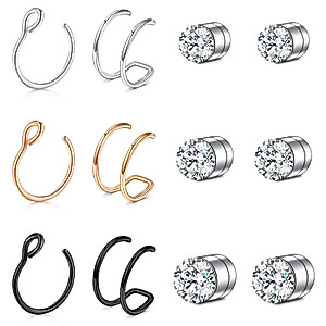JFORYOU Fake Nose Ring Hoop Studs Non Piercing Double Rings for Women Men